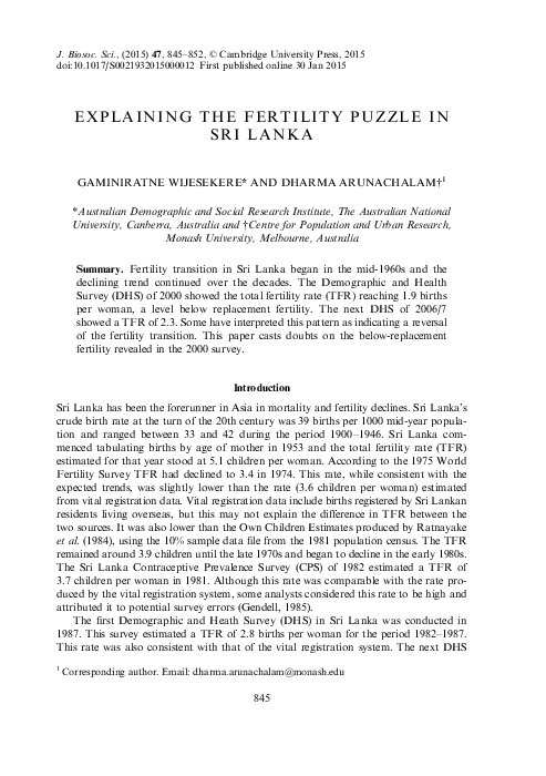 (PDF) Explaining the Fertility Puzzle in Sri Lanka
