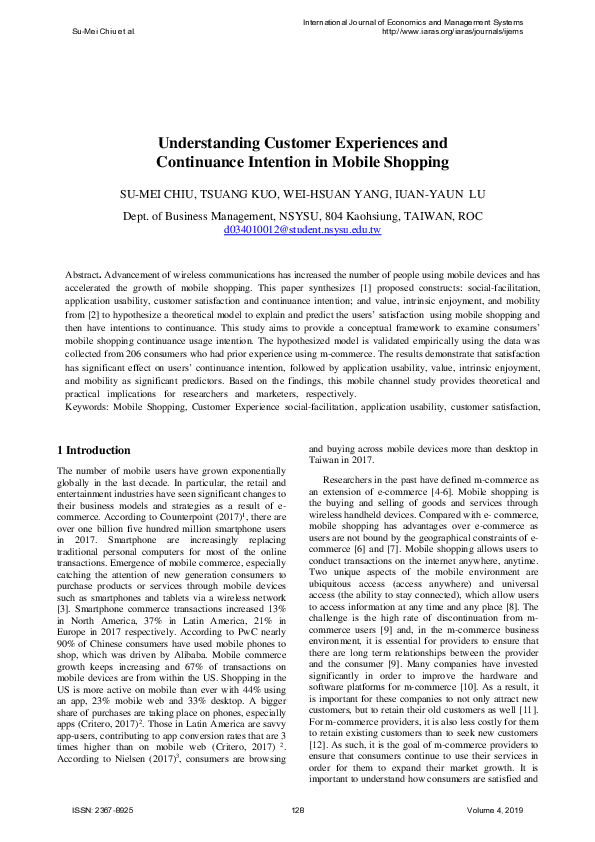 Pdf Understanding Customer Experiences And Continuance Intention In Mobile Shopping Su Mei