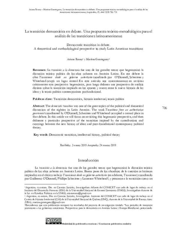 (PDF) La transición democrática en debate. Una propuesta teórico-metodológica para el análisis ...