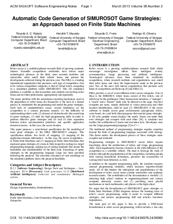 Pdf Automatic Code Generation Of Simurosot Game Strategies Ricardo