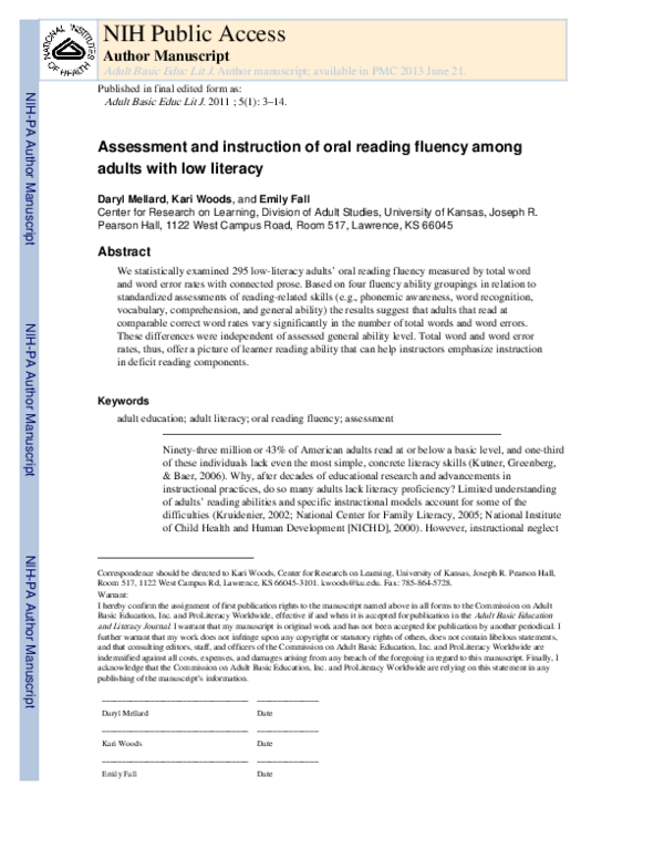 (PDF) Assessment and instruction of oral reading fluency among adults ...