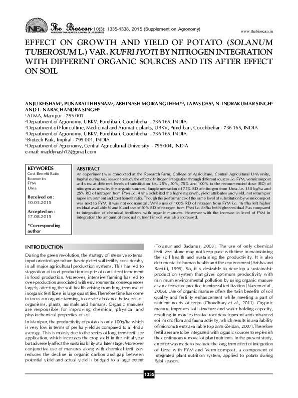 (PDF) Effect on growth and yield of potato (Solanum tuberosum L.) var Kufri Jyoti BY NITROGEN ...