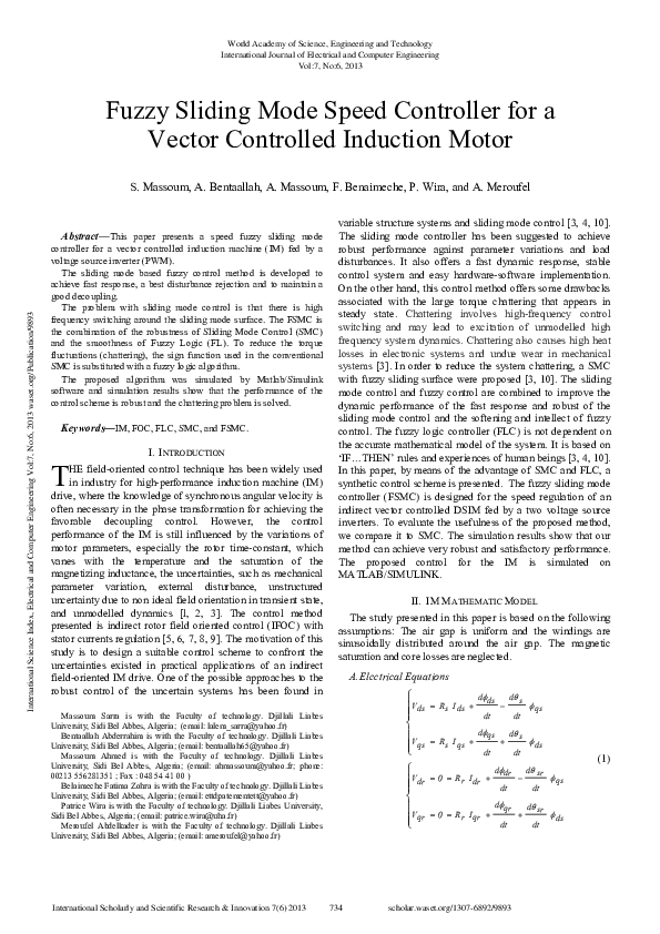 Pdf Fuzzy Sliding Mode Speed Controller For A Vector Controlled Induction Motor Patrice Wira