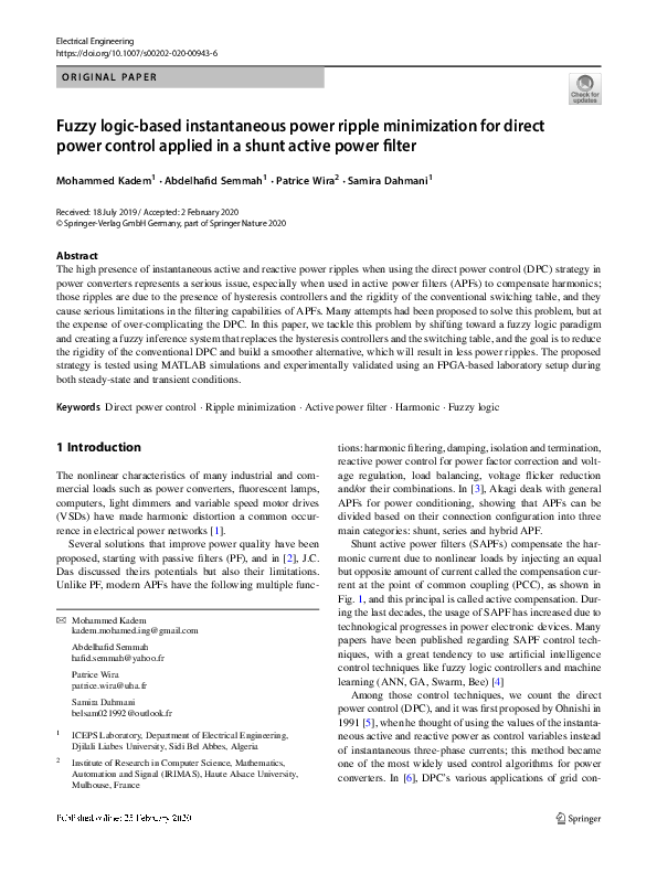 (PDF) Fuzzy logic-based instantaneous power ripple minimization for direct power control applied ...