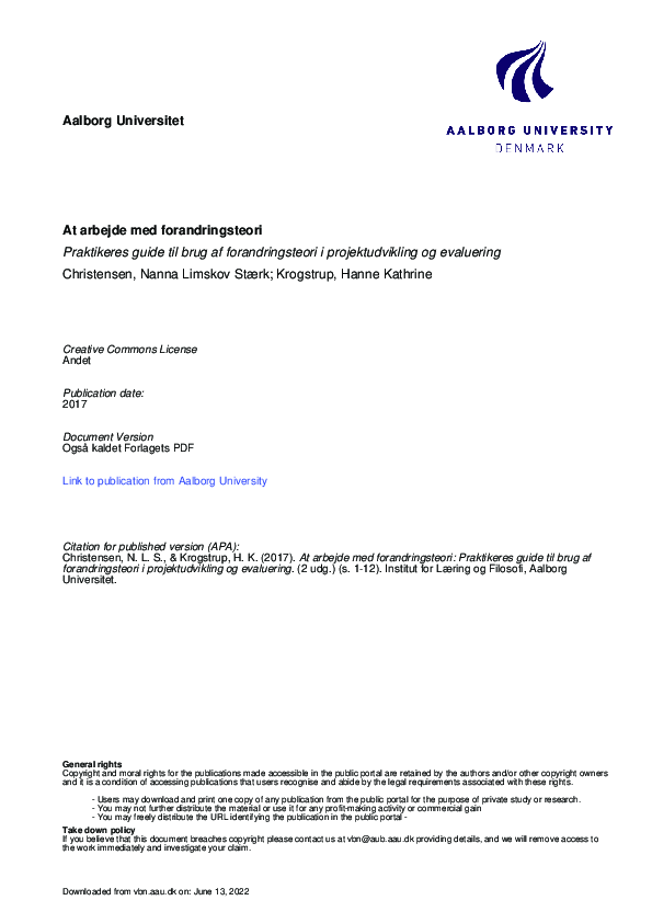 (PDF) At arbejde med forandringsteori: Praktikeres guide til brug af ...