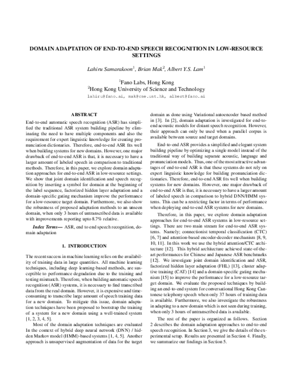 (PDF) End-to-End ASR Domain Adaptation in Low-Resource