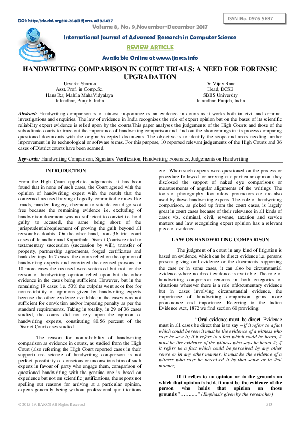 (PDF) Handwriting Comparison in Court Trials: A Need for Forensic ...