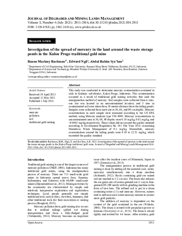 (PDF) Investigation of the spread of mercury in the land around the ...