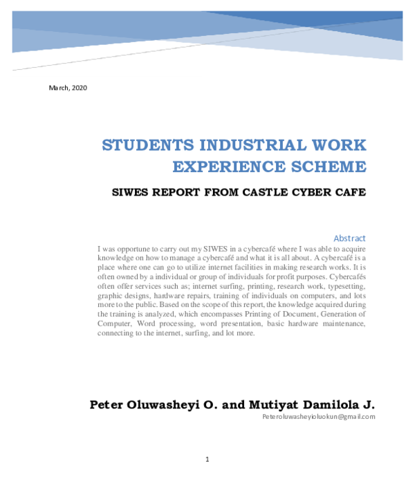 (PDF) STUDENTS INDUSTRIAL WORK EXPERIENCE SCHEME (SIWES)REPORT FROM ...