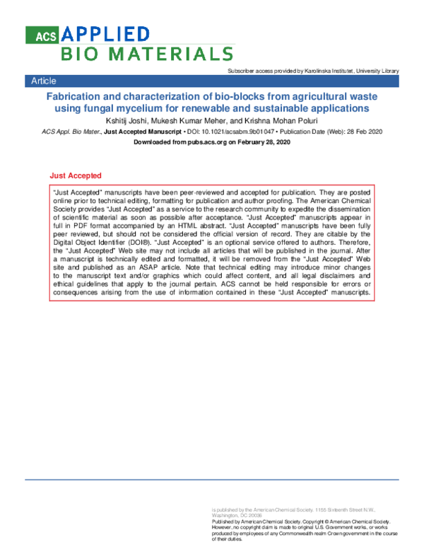 (PDF) Fabrication and Characterization of Bioblocks from Agricultural Waste Using Fungal ...