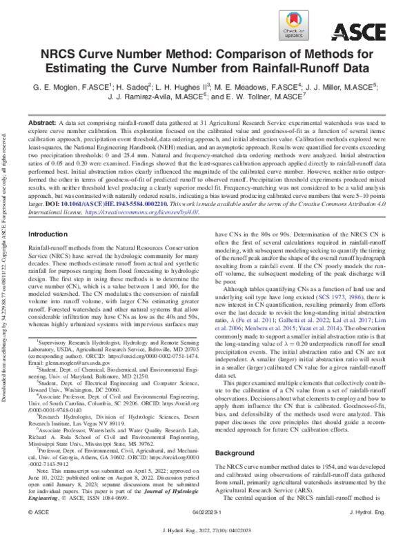 Pdf Nrcs Curve Number Method Comparison Of Methods For Estimating
