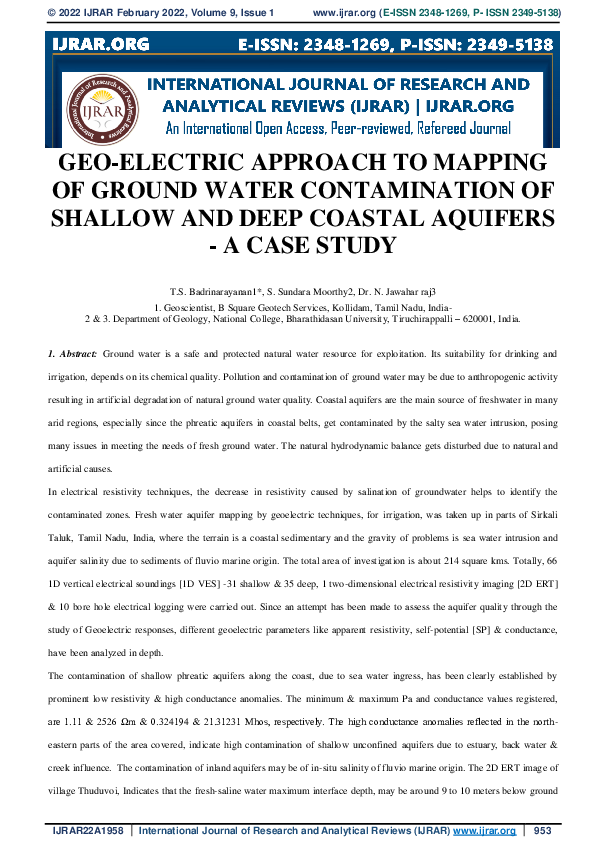 (PDF) GEO-ELECTRIC APPROACH TO MAPPING OF GROUND WATER CONTAMINATION OF ...