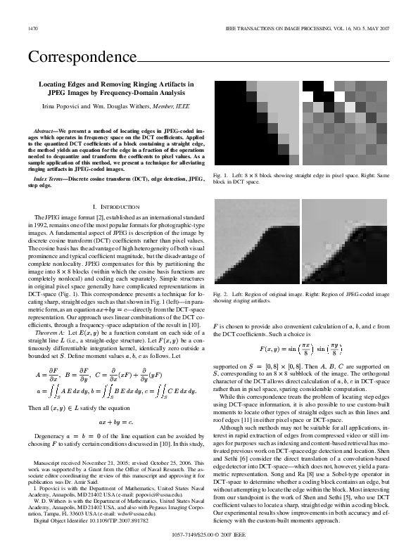 (PDF) Locating Edges and Removing Ringing Artifacts in JPEG Images by Frequency-Domain Analysis