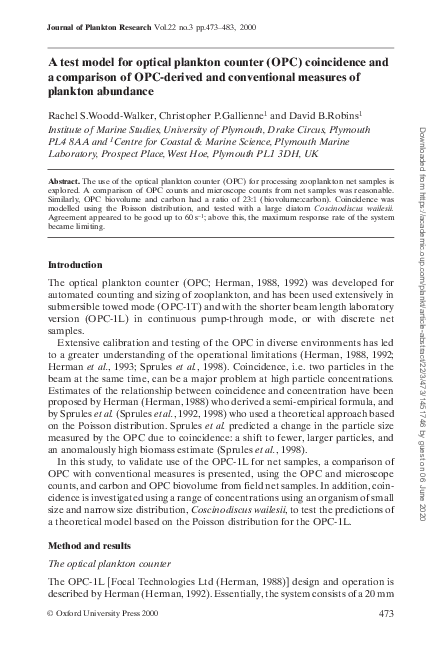 (PDF) A test model for optical plankton counter (OPC) coincidence and a ...