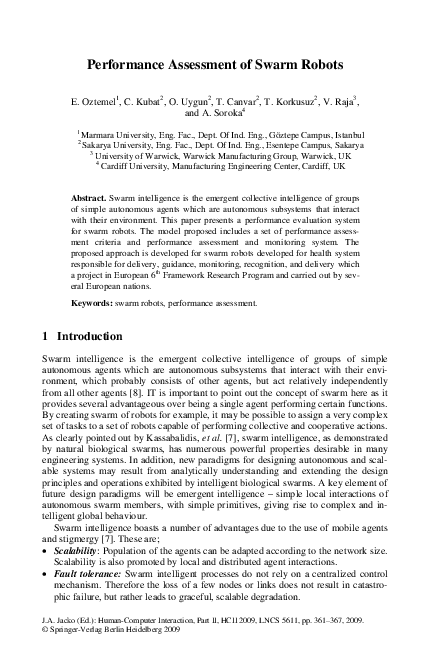 (PDF) Performance Assessment of Swarm Robots