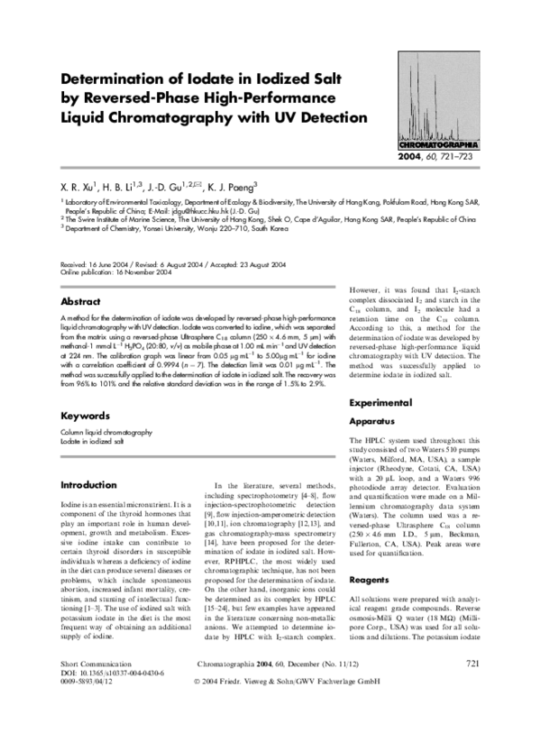 (PDF) Determination of Iodate in Iodized Salt by Reversed-Phase High-Performance Liquid ...