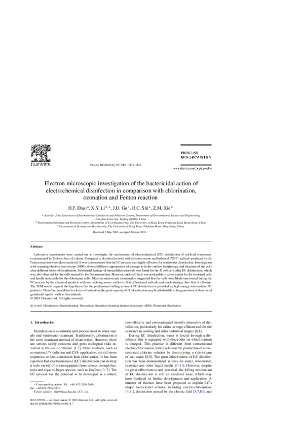 (PDF) Electron microscopic investigation of the bactericidal action of electrochemical ...