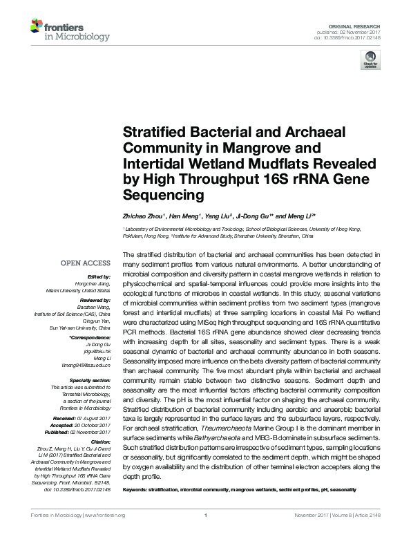 (PDF) Stratified Bacterial and Archaeal Community in Mangrove and Intertidal Wetland Mudflats ...