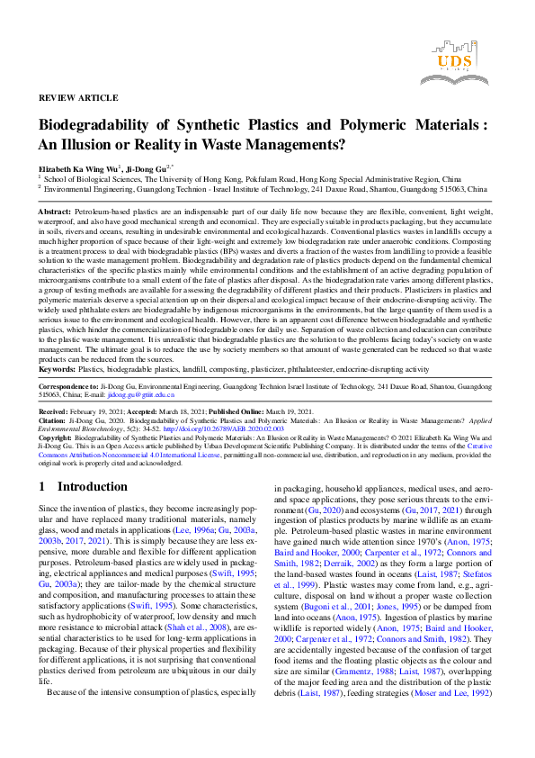 (PDF) Biodegradability of Synthetic Plastics and Polymeric Materials: An Illusion or Reality in ...