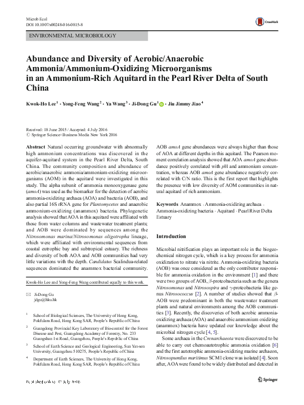 (PDF) Abundance and Diversity of Aerobic/Anaerobic Ammonia/Ammonium-Oxidizing Microorganisms in ...