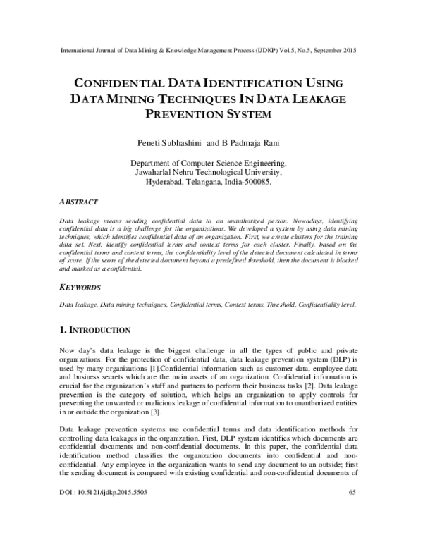 Pdf Confidential Data Identification Using Data Mining Techniques In