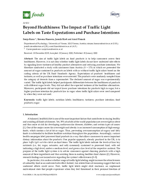(PDF) Beyond Healthiness: The Impact of Traffic Light Labels on Taste ...