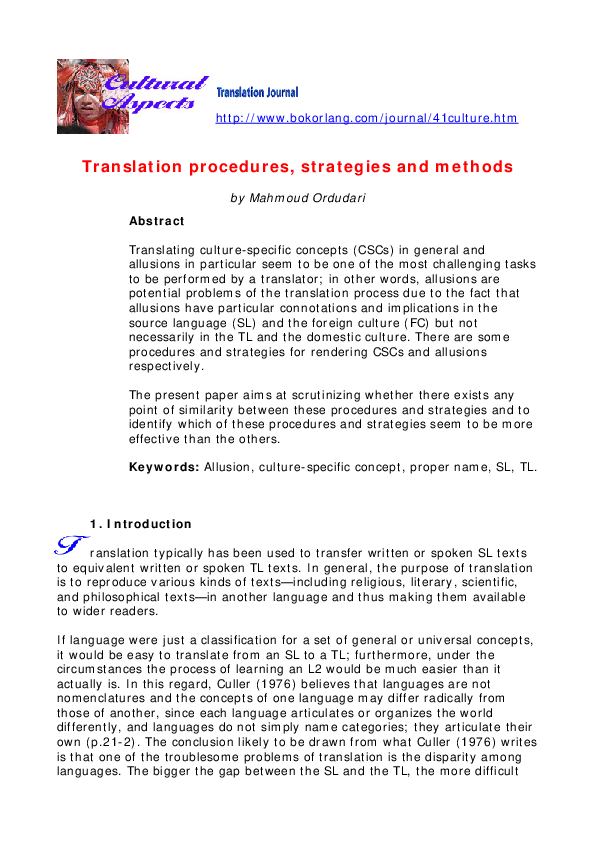 (PDF) Translation Procedures:, Strategies And Methods