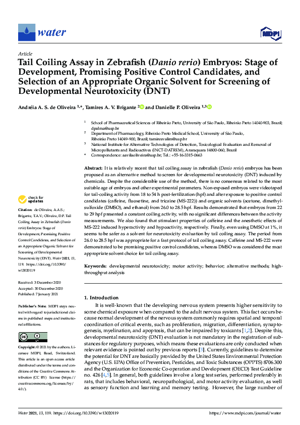 (PDF) Tail Coiling Assay in Zebrafish (Danio rerio) Embryos: Stage of ...