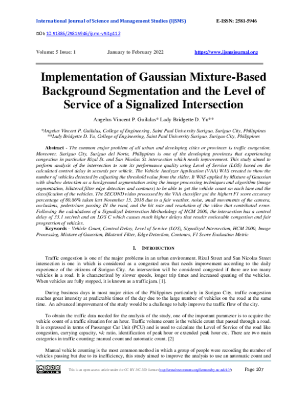 (PDF) Implementation of Gaussian Mixture-Based Background Segmentation and the Level of Service ...