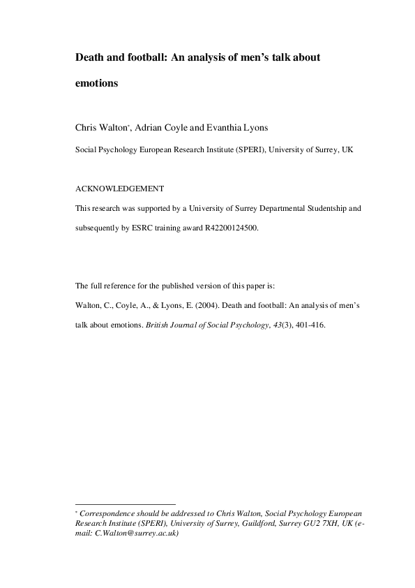 (PDF) Death and football: An analysis of men's talk about emotions ...