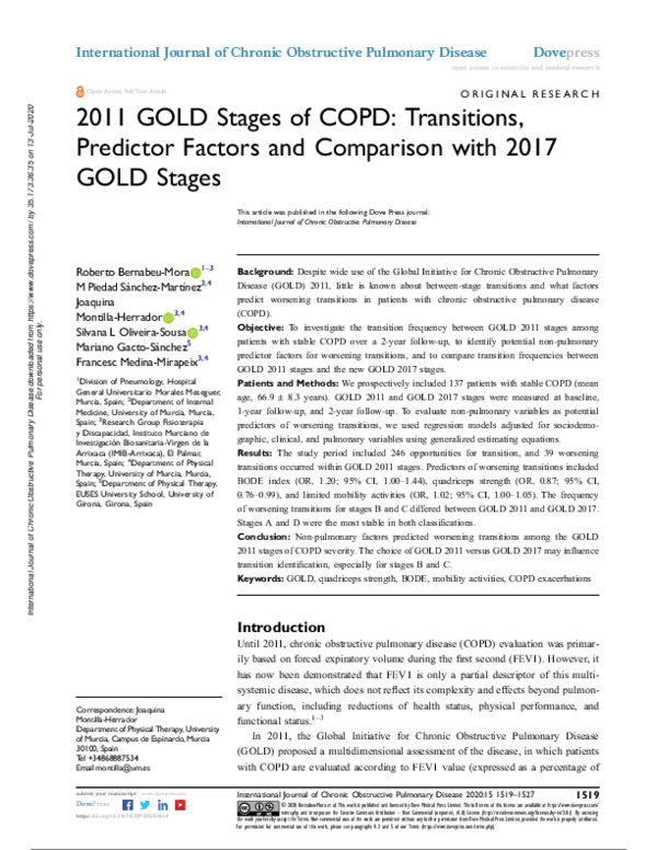 (PDF) 2011 GOLD Stages of COPD: Transitions, Predictor Factors and ...
