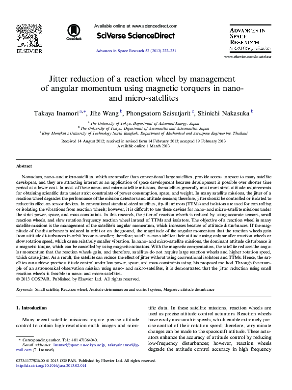 (PDF) Jitter reduction of a reaction wheel by management of angular momentum using magnetic ...