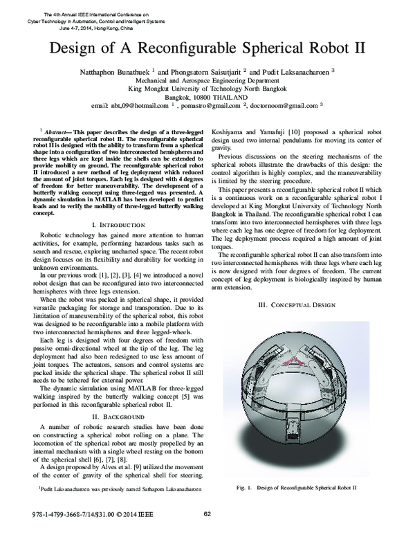(PDF) Design of a reconfigurable spherical robot II