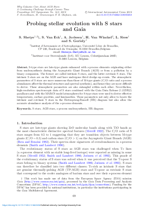 (PDF) Probing stellar evolution with S stars and Gaia