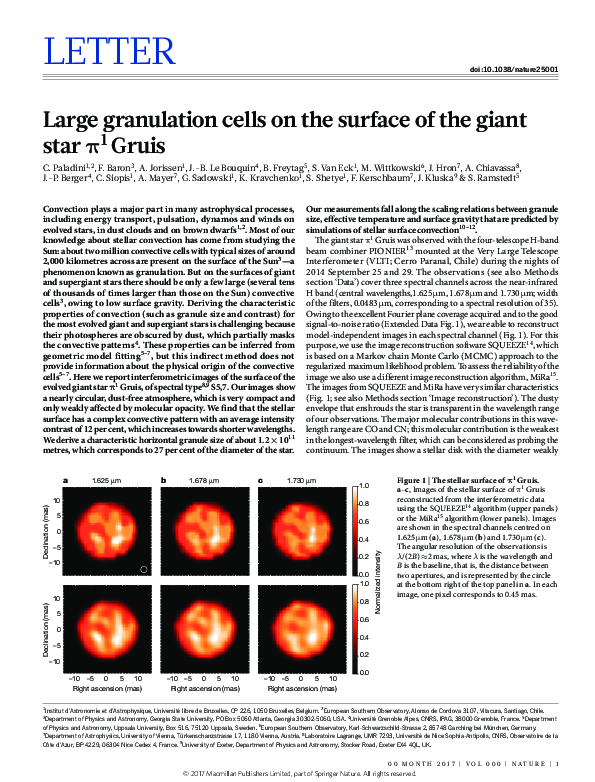 (PDF) Large granulation cells on the surface of the giant star π1 Gruis