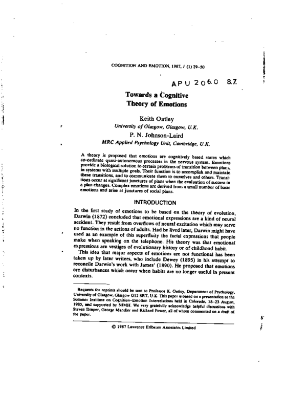 (PDF) Towards a Cognitive Theory of Emotions