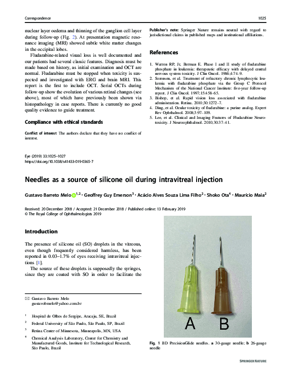 (PDF) Needles as a source of silicone oil during intravitreal injection