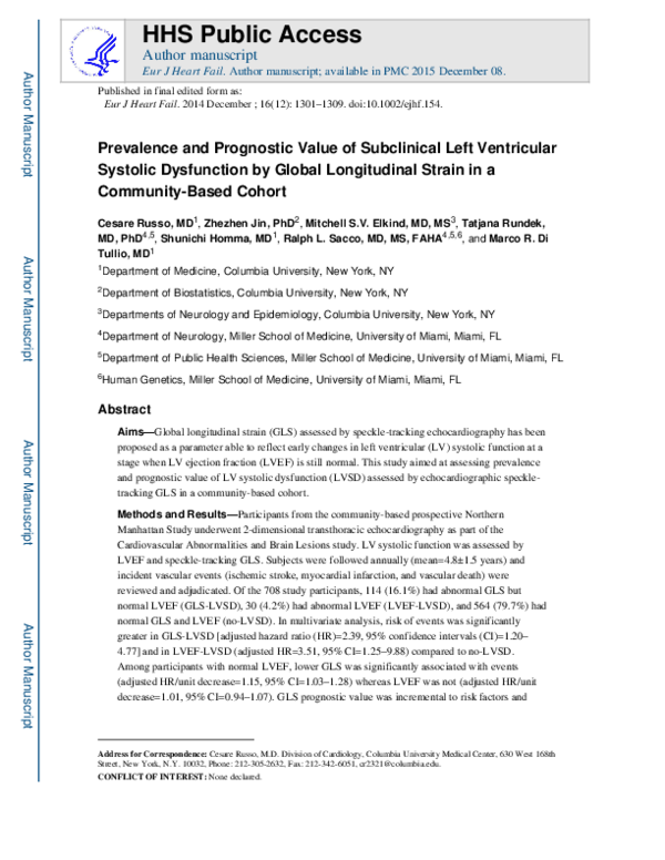 (PDF) Prevalence and prognostic value of subclinical left ventricular systolic dysfunction by ...