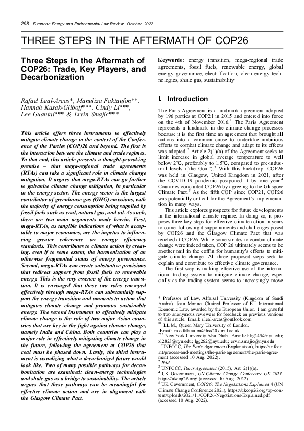 (PDF) Three steps in the aftermath of COP26: Trade, key players, and ...