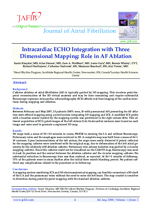 (PDF) Intracardiac ECHO Integration With Three Dimensional Mapping: Role in AF Ablation | Yaariv ...
