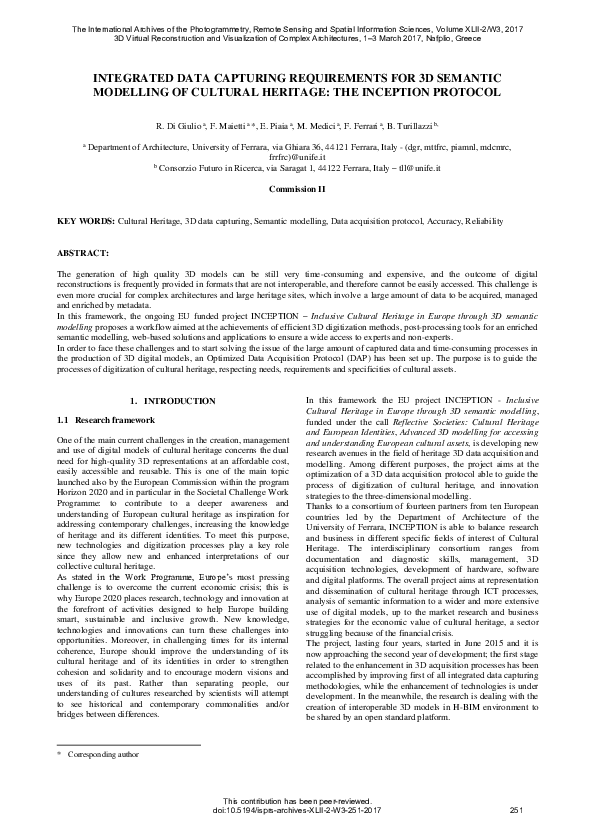 (PDF) Integrated Data Capturing Requirements for 3D Semantic Modelling of Cultural Heritage: The ...