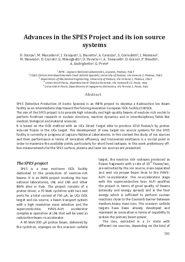 (PDF) Advances in the SPES Project and its ion source systems