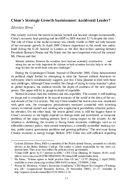 (PDF) China’s Strategic Growth Sustainment: Accidental Leader?