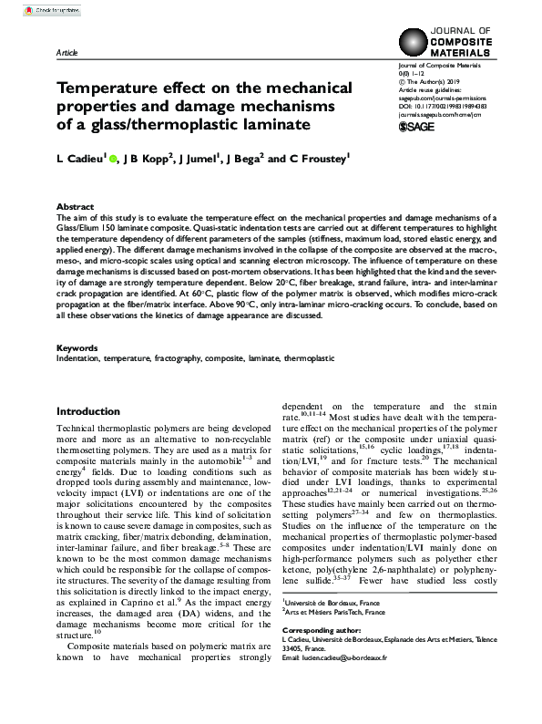 (PDF) Temperature effect on the mechanical properties and damage mechanisms of a glass ...