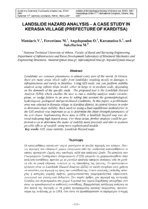 (PDF) Landslide hazard analysis - a case study in Kerasia village (prefecture of Karditsa ...