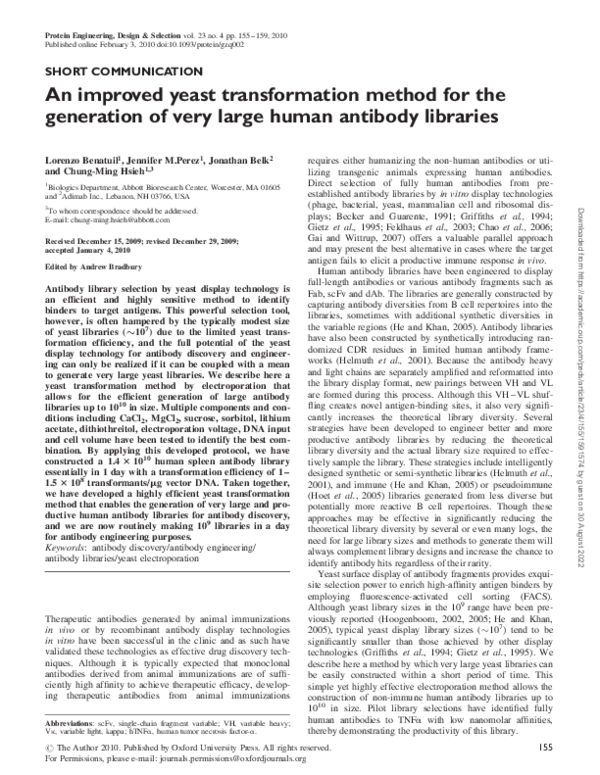 (PDF) An improved yeast transformation method for the generation of ...