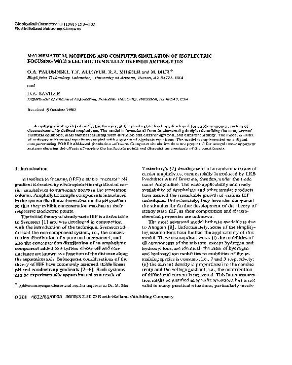 (PDF) Mathematical modeling and computer simulation of isoelectric focusing with ...