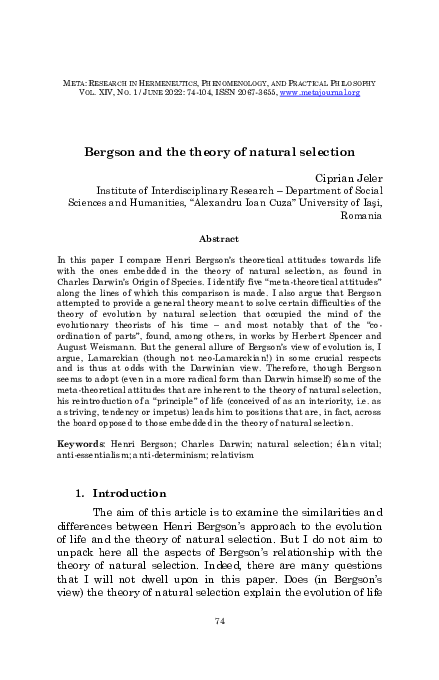 (PDF) Bergson and the theory of natural selection