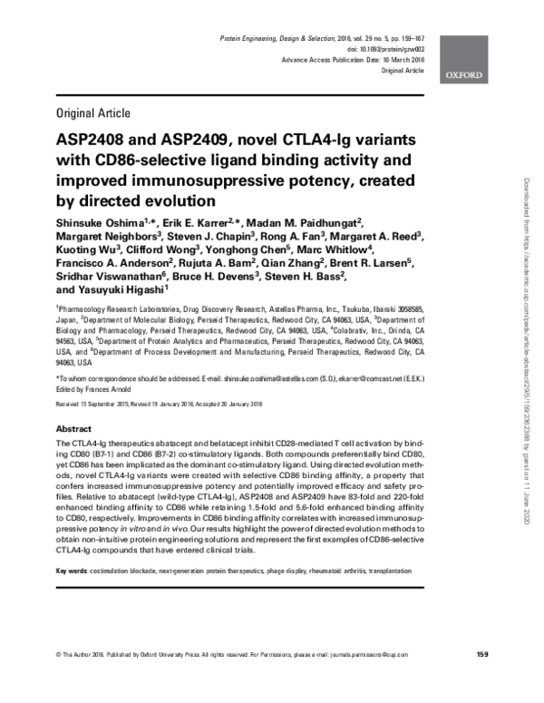 (PDF) ASP2408 and ASP2409, novel CTLA4-Ig variants with CD86-selective ...