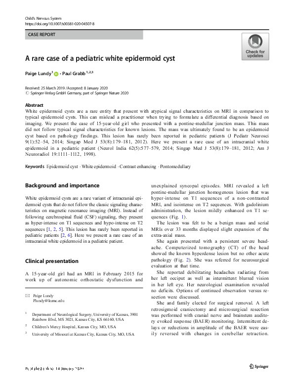 (PDF) A rare case of a pediatric white epidermoid cyst